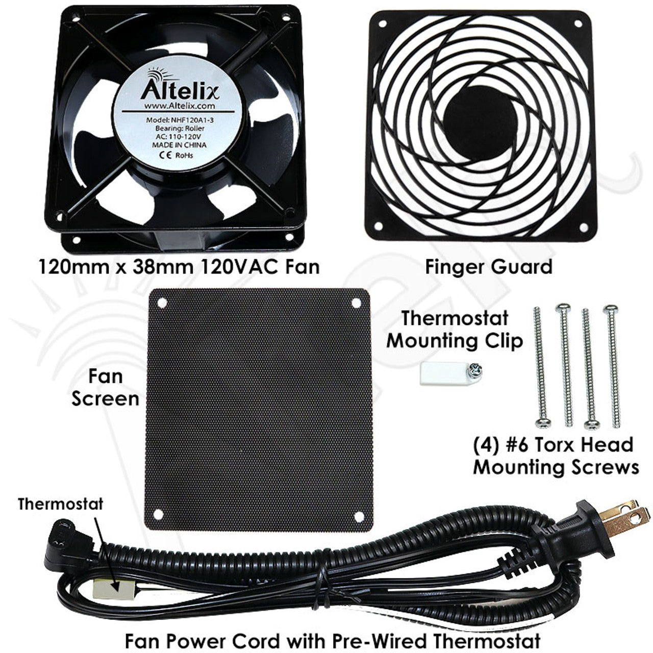 Thermostat Controlled 120x120x38mm Cooling Fan Kit - With 120VAC Power ...