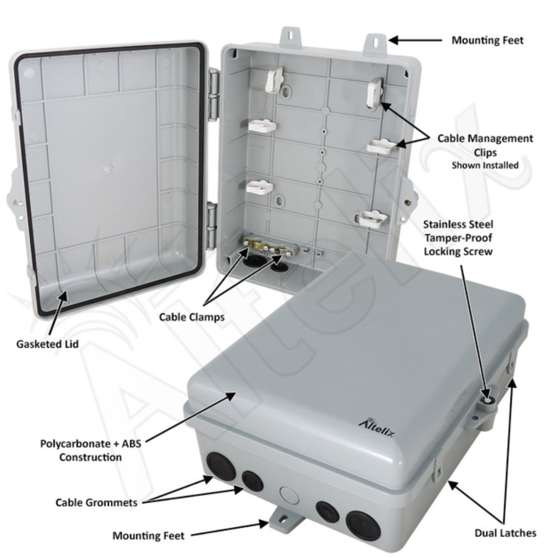 Altelix 12x9x5 IP66 NEMA 4X PC+ABS Weatherproof Utility Box with Hinge ...